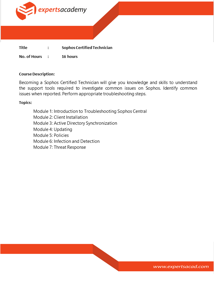 SOPHOS CERTIFIED TECHNICIAN - Experts Academy